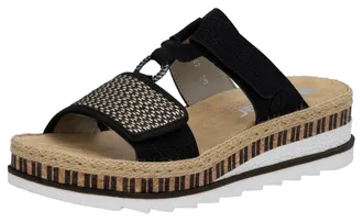 Rieker Pantolette RIEKER, Damen, Gr. 42, schwarz, Nubuklederimitat, Schuhe Pantolette, Keilabsatz, Sommerschuh, Schlappen mit weicher Innensohle