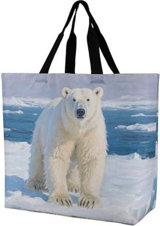 Generic Ours Blanc Arctique Sac A Main Femme R&eacute;utilisable Sacs De Courses Pliable Sac &Agrave; Bandouli&egrave;re Pour Shopping Travail Universit&eacute;