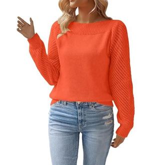 Generic Uwdiohq Robe Pull Femme Hiver Longues Et Couleur Unie pour Femmes Tenues D&eacute;contract&eacute;es, Manches Bouffantes, Pulls Tricot&eacute;s (Orange, L) Grande Taille C