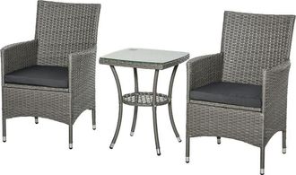 OUTSUNNY Polyrattan Gartenm&ouml;bel Set, Outdoor Lounge Balkonm&ouml;bel f&uuml;r 2 Personen, 3-teilig Sitzgruppe, 2 St&uuml;hle, Tisch Sitzkissen, Gartenlounge f&uuml;r Garten