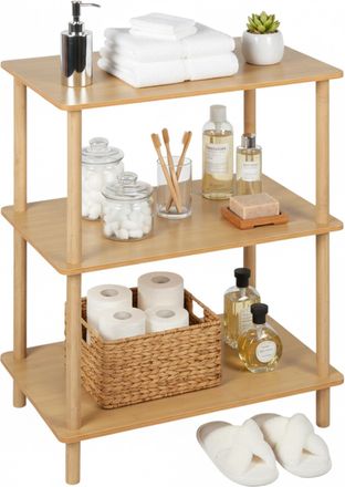 Relaxdays Standregal, HxBxT: 79 x 60 x 40 cm, 3 Ablagen, MDF & Bambus, Beistellregal f&uuml;r Bad, Wohnzimmer, K&uuml;che, Natur