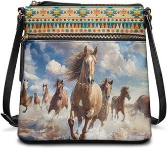 Coloranimal Sac &agrave; bandouli&egrave;re pour femme - Sac &agrave; bandouli&egrave;re &agrave; fermeture &eacute;clair - Sac &agrave; bandouli&egrave;re l&eacute;ger en cuir synth&eacute;tique, Cheval de course azt&egrave;que
