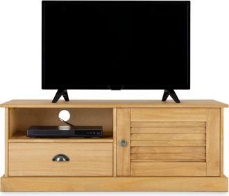 IDIMEX Lowboard Veneta mit 1 Tür & 1 Schublade aus Massivholz, Natur - TV-Lowboard mit Stauraum und Muschelgriff aus Metall, Fernsehschrank, TV-Kommode, Fern