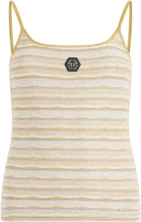 Philipp Plein Femme, Tops, Beige, Taille: 40 FR D&eacute;bardeur &agrave; patch logo ray&eacute;