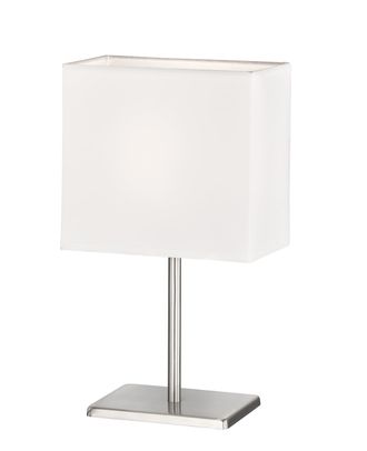 Fischer & Honsel Tischleuchte Bozen | nickelfarben matt| Stoffschirm wei&szlig; Chintz| L: 17 cm, B: 10 cm, H: 30 cm| mit Schnurschalter| 1x E14 max. 25 W ohne Leuchtmittel