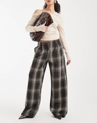 Asos Braun karierte Hose mit geradem Schnitt ohne Bund-Bunt