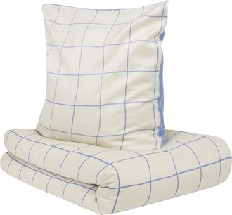 s.Oliver Bettwäsche 135x200 cm - 100% Baumwolle, Reißverschluss, anschmiegsam, weich & waschbar, Mako Satinbettwäsche kariert weiß hellblau