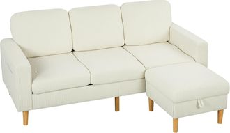 HOMCOM 3-Sitzer-Sofa mit Fu&szlig;st&uuml;tze, Cord-Sofa 192 cm, modernes Design, Aufbewahrungshocker, Federkissen, gepolsterte Sitzfl&auml;che und R&uuml;ckenlehne, f&uuml;r Wohnzimm