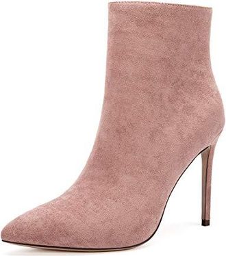 Castamere Femme Fermeture Eclair Bottines Aiguille Haute Talon 10CM Su&egrave;de Rose Bottes EU 40