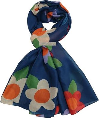 GFM Foulard pour femme avec imprimé floral abstrait pour printemps, été et toutes les saisons (FP), Grandes fleurs - bleu marine, L