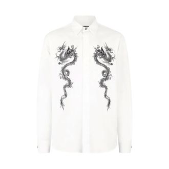 Roberto Cavalli Chemise en coton avec dragons - Homme - Chemises - Blanc - Taille: XS