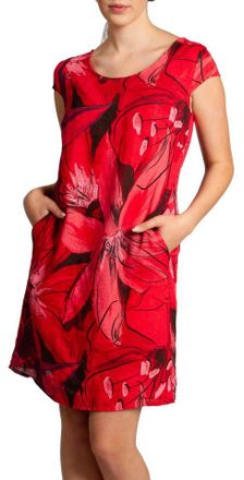 CASPAR Fashion Sommerkleid SKL035 knielanges elegantes Damen Leinenkleid mit Bl&uuml;ten Print Luftig leicht, figurumspielende Form, mit seitlichem Jersey-Einsatz