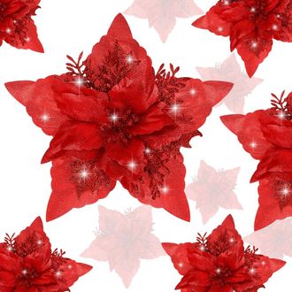 STOBOK 12 St&uuml;ck Kunstblumen Weihnachten Mit Clips St&auml;mme Glitzer Weihnachtsblumen Deko Christbaumkranz Girlande Blumen Ornamente F&uuml;r Weihnachten Hochzeit Neu