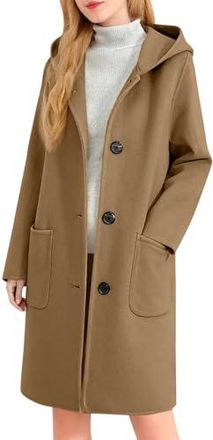 Generic Manteau &agrave; capuche d&eacute;contract&eacute; printemps 2026 grande taille hiver chaud &agrave; manches longues usage quotidien couleur unie bouton sur le devant tunique ave