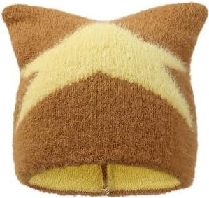 Generic Bonnet dhiver chaud en tricot avec oreilles de chat pour adultes et femmes avec motif &eacute;toile et casquette en tricot &eacute;l&eacute;gante, jaune, A