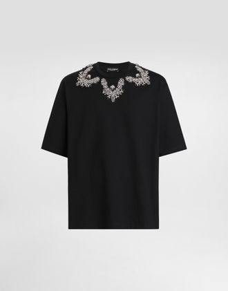 Dolce & Gabbana Jersey T-shirt With Embroidery - Mann T-shirts Und Polos Schwarz Xl