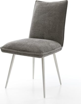 DELIFE Esszimmerstuhl Lelio-Flex Boucl&eacute; Soft Schlamm 4-Fu&szlig; konisch Edelstahl Taschenfederkern, Esszimmerst&uuml;hle