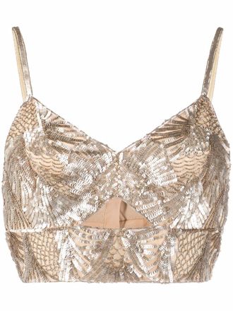 Alberta Ferretti Cropped-Top mit Pailletten - Braun