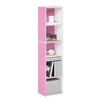 Furinno Pasir Étagère ouverte à 5 niveaux, Blanc/Rose, 5-Tier Cube
