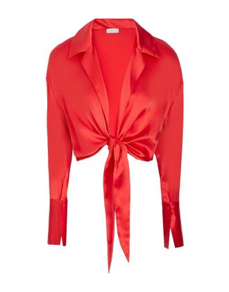 8 by YOOX SILK SATIN FRONT KNOT BLOUSE