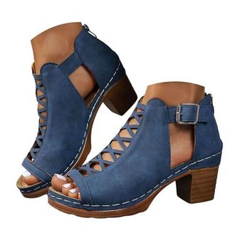 Generic Sandales de gladiateur pour femme 2026, bout ouvert, talon &eacute;pais, boucle d&eacute;coup&eacute;e, chaussures ajour&eacute;es, tendance, habill&eacute;es, sangle de cheville, sangl