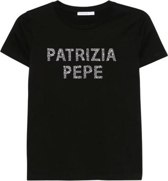 Patrizia Pepe Femme, Tops, Noir, Taille: 38 FR Pull col rond noir Broche Décorative
