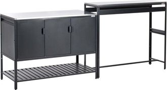 Beliani Outdoor-K&uuml;chenset mit Bartisch 2-teilig MAENZA Metall Schwarz