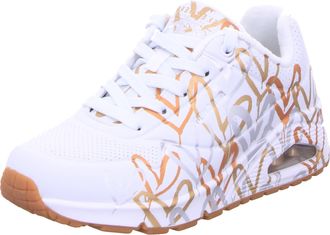 Skechers Damen UNO Love Sneaker, White and Multi Metallic Heart Print Durabuck, 39.5 EU