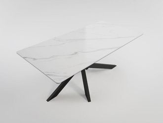 Magnolia Home Esszimmertisch ELLEN 180x90cm wei&szlig;e Keramikplatte schwarzes Kreuzgestell