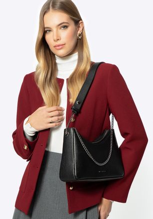 Wittchen Damen-Baguette-Handtasche aus schwarzem und graphitfarbenem Leder