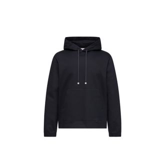 Moncler Moncler Leather Logo Cotton Blend Hoodie, Men, Blue, Size: 3xl