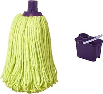 Mery | Set Mikrofaser-Wischmopp + Eimer mit Auswringer | Haushaltsreinigung | Blau/Wei&szlig;