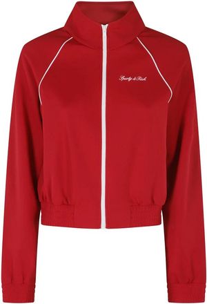 Sporty & Rich Femme, Sweatshirts et sweats &agrave; capuche, Rouge, Taille: 40 FR Signature Logo Retro Track Jacket