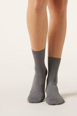 Calzedonia Socken In Rippstrick Mit Glitzer Grau