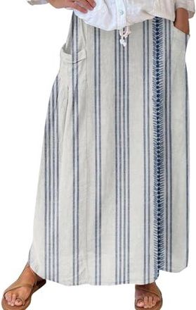 Generic Jupe en lin avec poche &eacute;lastique &agrave; la taille et motif floral pour femme, noir fonc&eacute;, XXL