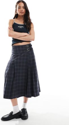 Superdry Jupe pliss&eacute;e mi-longue &agrave; carreaux - Anthracite-Gris