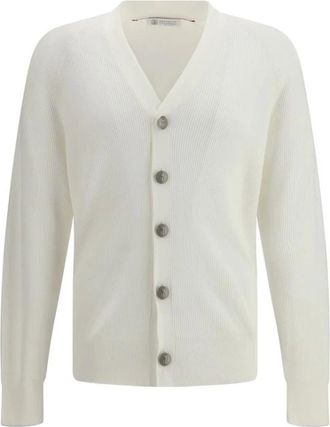 Brunello Cucinelli Homme, Pulls, Blanc, Taille: M Cardigan Signature en Coton