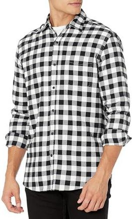 Amazon Essentials Chemise en Flanelle à Manches Longues (Grandes Tailles Disponibles) Homme, Noir Carreaux Lainés, XL