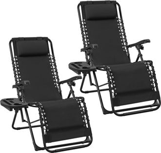 Yaheetech Yaheetech Chaise Longue Pliante Inclinable Bain de Soleil Lot de 2 Z&eacute;ro Gravit&eacute; avec Plateau Amovible pour Piscine Jardin Terrasse Charge 114kg Bleu