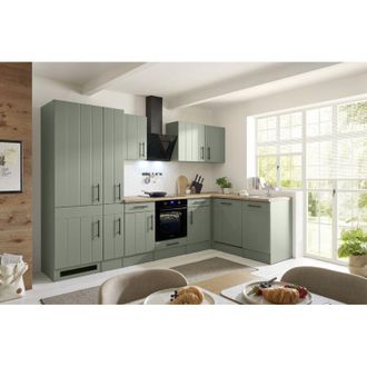 Respekta L K&uuml;che Winkelk&uuml;che Landhaus Gr&uuml;n Anton 310 Induktion K&uuml;hlschrank gro&szlig; Respekta