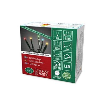 Konstsmide 6350-520 Micro LED Lichterkette / für Innen (IP20) / 10 bunte Dioden / 24V Innentrafo / dunkelgrünes Kabel