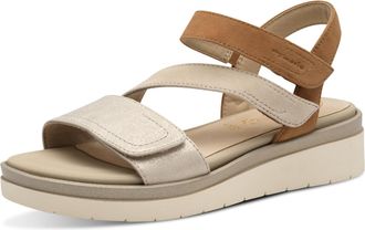 Tamaris Comfort Damen Sandalen flach aus Leder mit Klettverschluss, Beige (Beige Comb), 41 EU