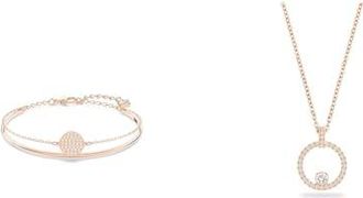Swarovski Bracelet-Jonc Ginger Femme, Cristaux Brillants Incolores et Placage de Ton Or Rosé, Taille M & Pendentif Creativity, Forme Circulaire, Cristaux, Placa