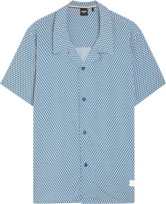 HUGO BOSS Chemise &agrave; manches courtes &agrave; motif g&eacute;om&eacute;trique - Homme - Chemises - Bleu - Taille: 2XL