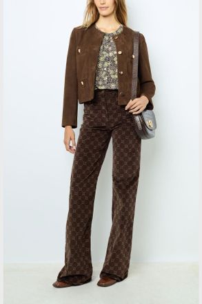 Gerard Darel Veste sans col en cuir velours - BELINA - Cinnamon