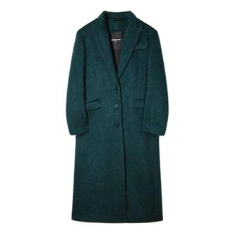 Patrizia Pepe Femme, Manteaux, Vert, Taille: 38 FR Long Manteau en M&eacute;lange de Laine &agrave; Poils Longs