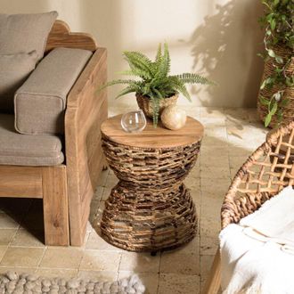 Macabane Macabane - sixtine - Tabouret ajour&eacute; assise en bois de teck recycl&eacute;