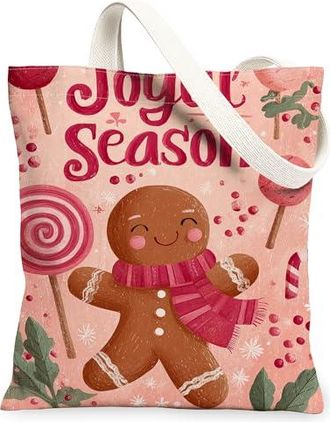 Generic Joyful Season Sac fourre-tout en toile motif pain d&eacute;pice r&eacute;utilisable, l&eacute;ger et lavable, P&ecirc;che, 13x15 Inch