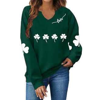 Generic Sweat-shirt tr&egrave;fle porte-bonheur pour femme - Chemise fantaisie - Grande taille - Col en V - Imprim&eacute; tr&egrave;fle irlandais - Tunique ample, blanc, XXL