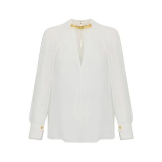 Elisabetta Franchi Viskose Georgette Bluse mit Schmuckdetail - - Blouses & Shirts - Damen - Beige - XL